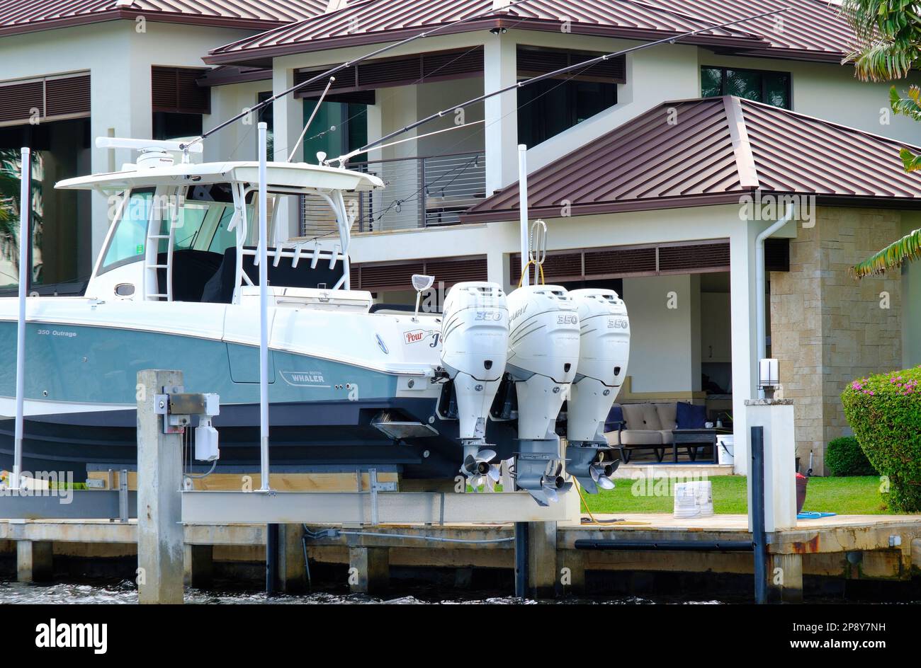 Speedboat with Three Outboard Engines Stock Photo - Alamy