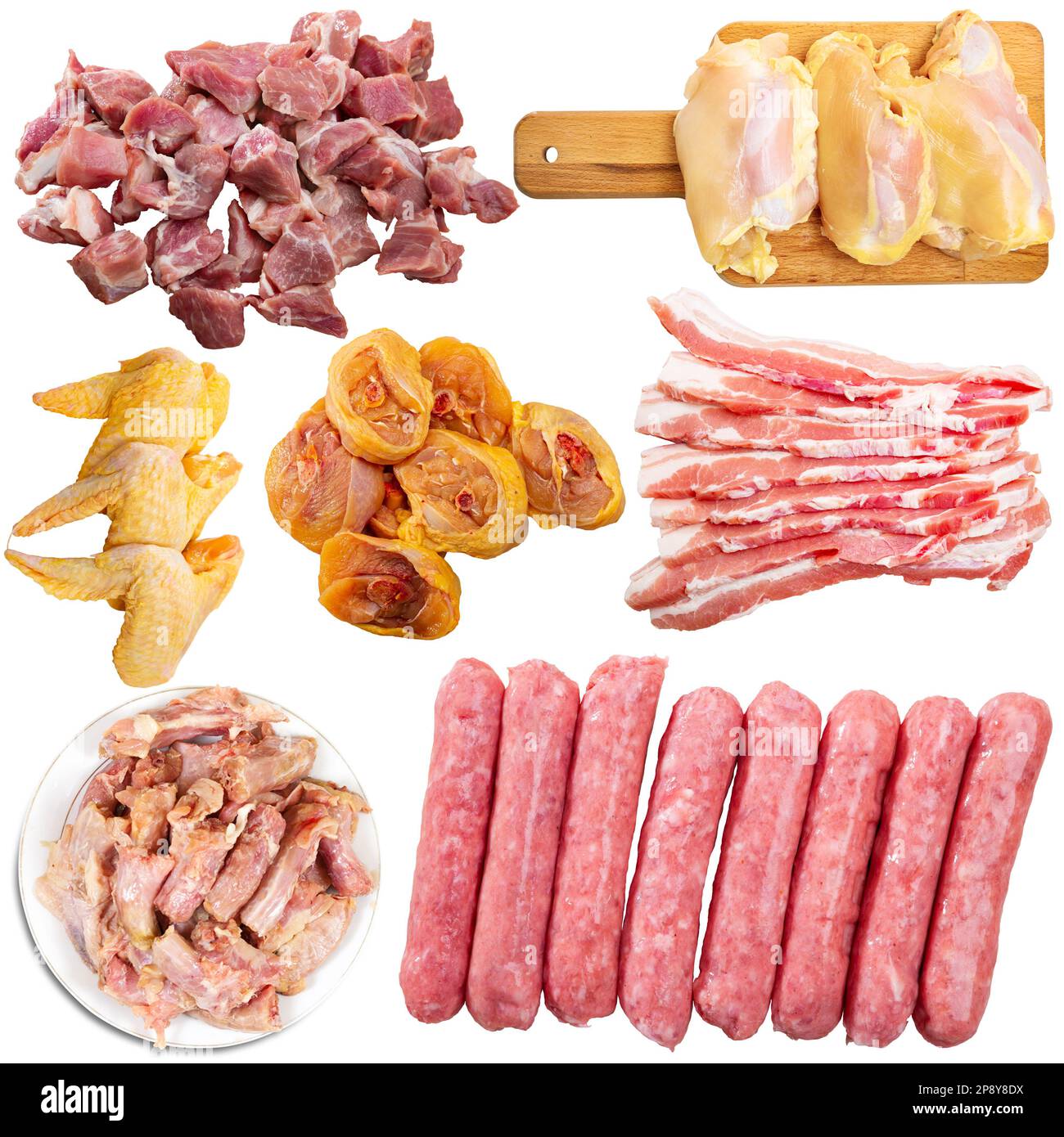 Assortment of various raw meat isolated on white background Stock Photo ...