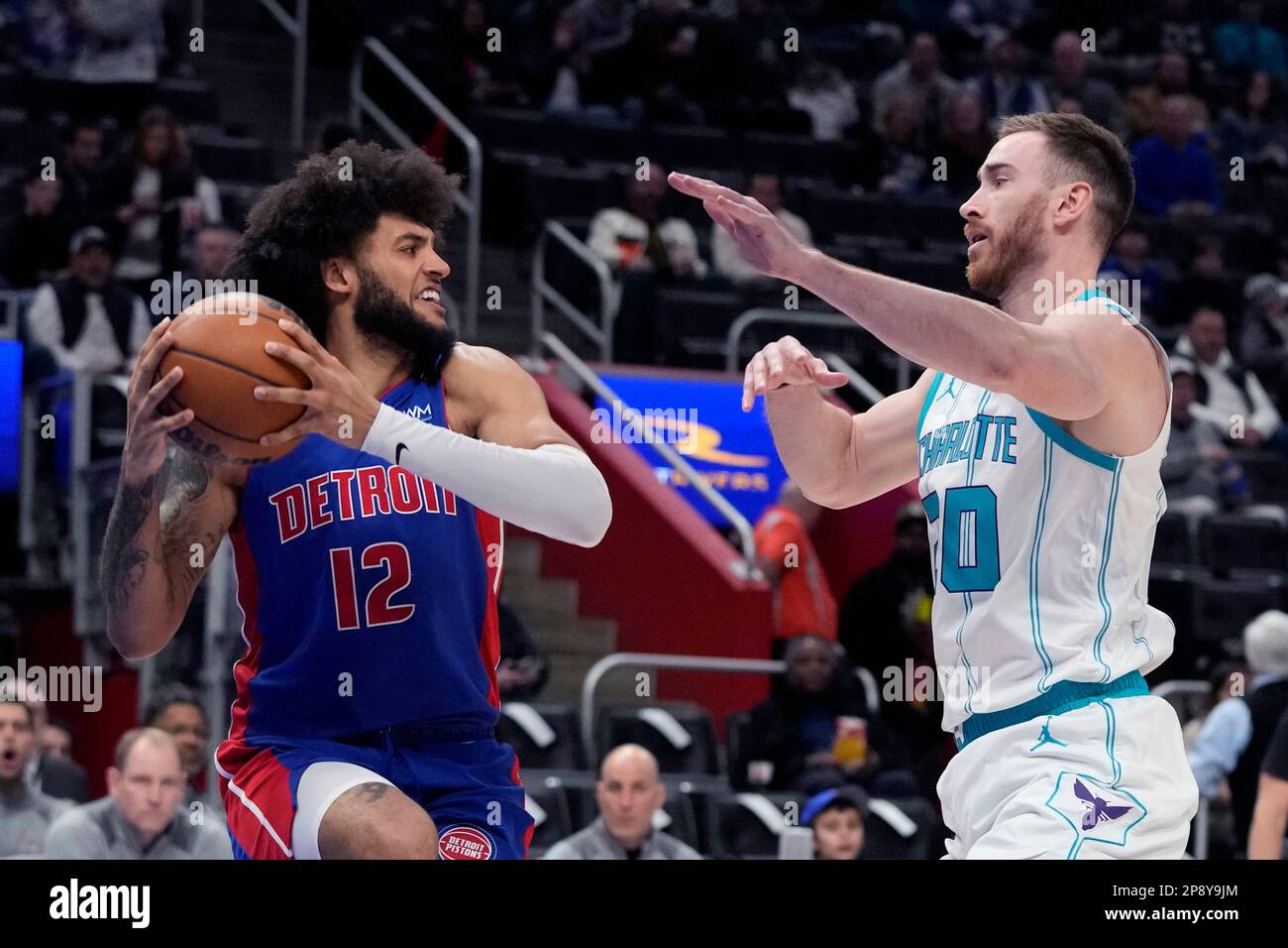 Detroit Pistons forward Isaiah Livers (12) looks to pass as Charlotte ...