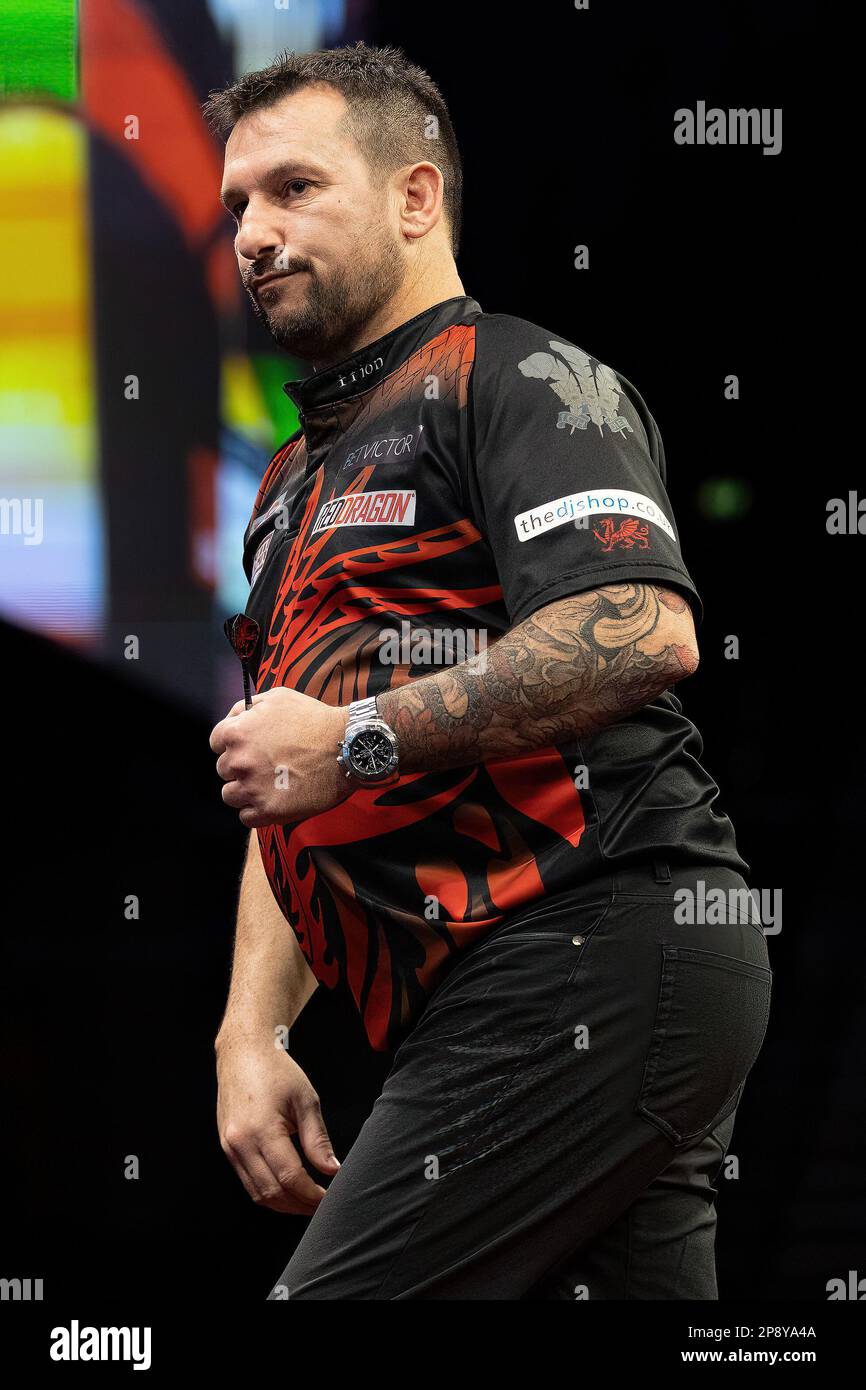 Jonny Clayton celebrates winning a leg during the 2023 Cazoo PDC ...