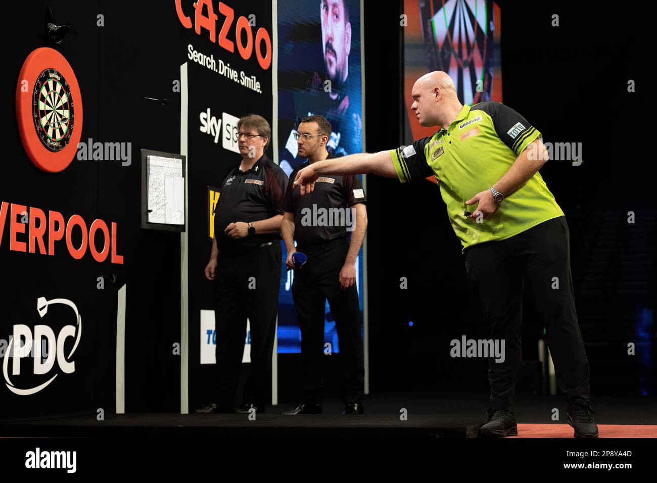 Michael van Gerwen throws a dart during the 2023 Cazoo PDC Premier ...
