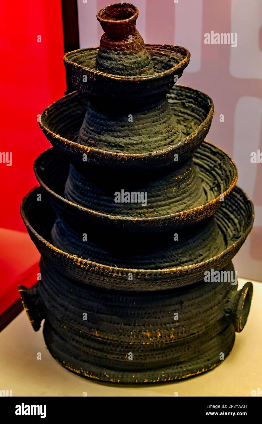 A Kongo chief’s hat, known as a botolo, is displayed at the “Spirits of ...