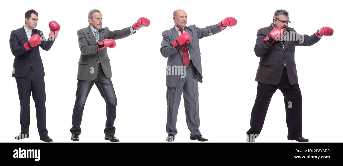 collage of businessmen in boxing gloves isolated Stock Photo - Alamy