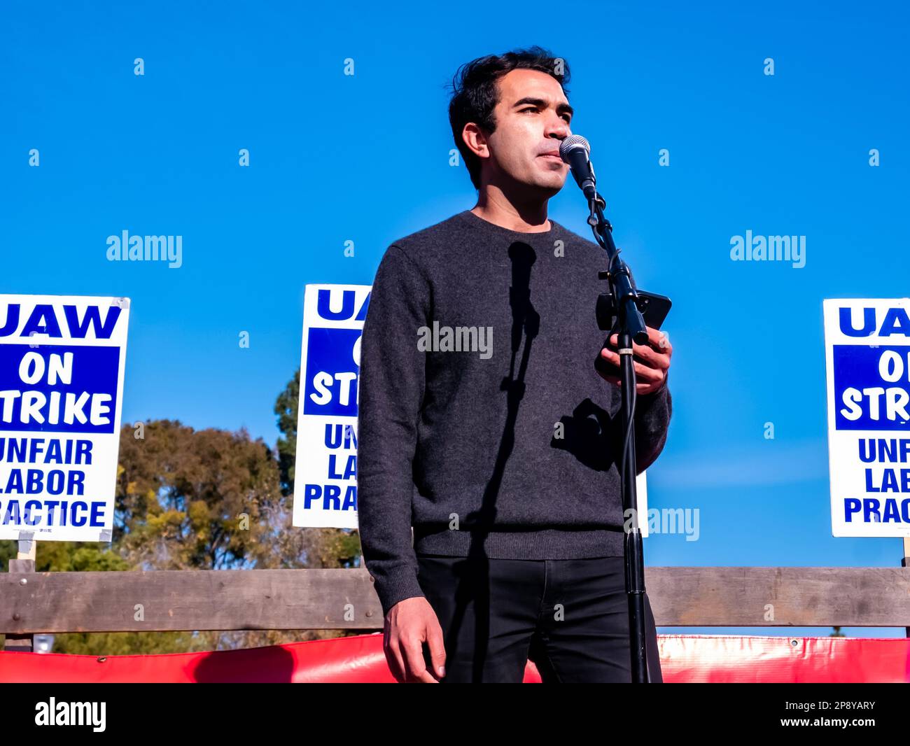 December 14, 2023 - Rafael Jaime, president of UAW 2865, at a UAW union ...