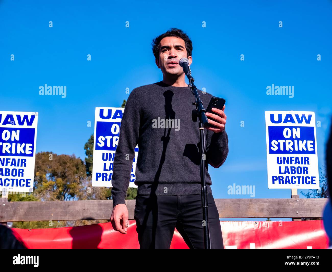 December 14, 2023 - Rafael Jaime, president of UAW 2865, at a UAW union ...