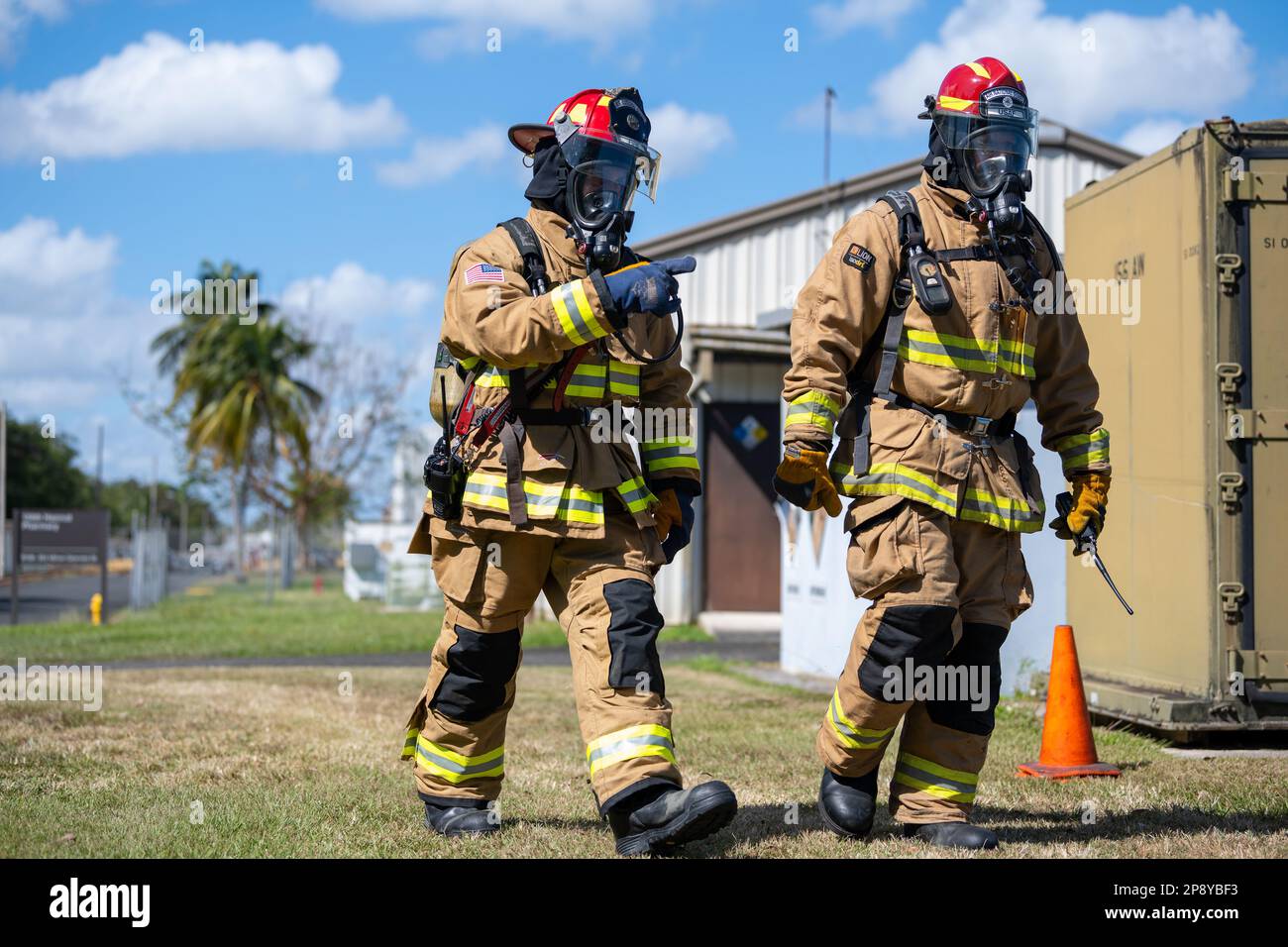 U.S. Air Force firefighters assigned to the Fire Protection Flight ...