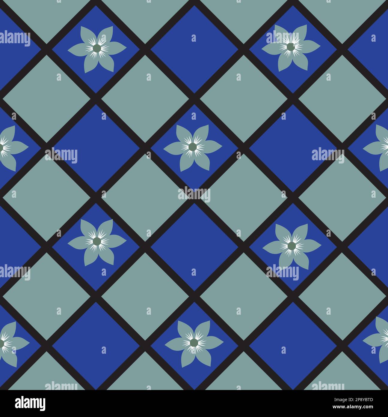 diamond shape squares in classic blue and bright blue with black lines ...