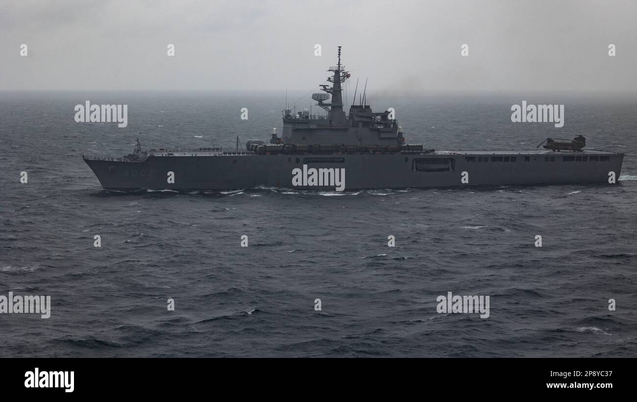 The Japan Maritime Self-Defense Force tank landing ship JS Osumi (LST ...