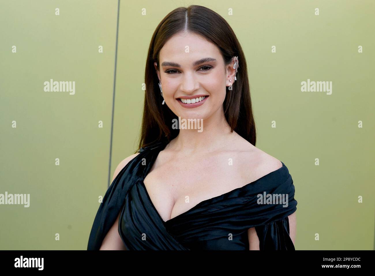 Lily James arrives at the Versace Fall/Winter collection presentation ...