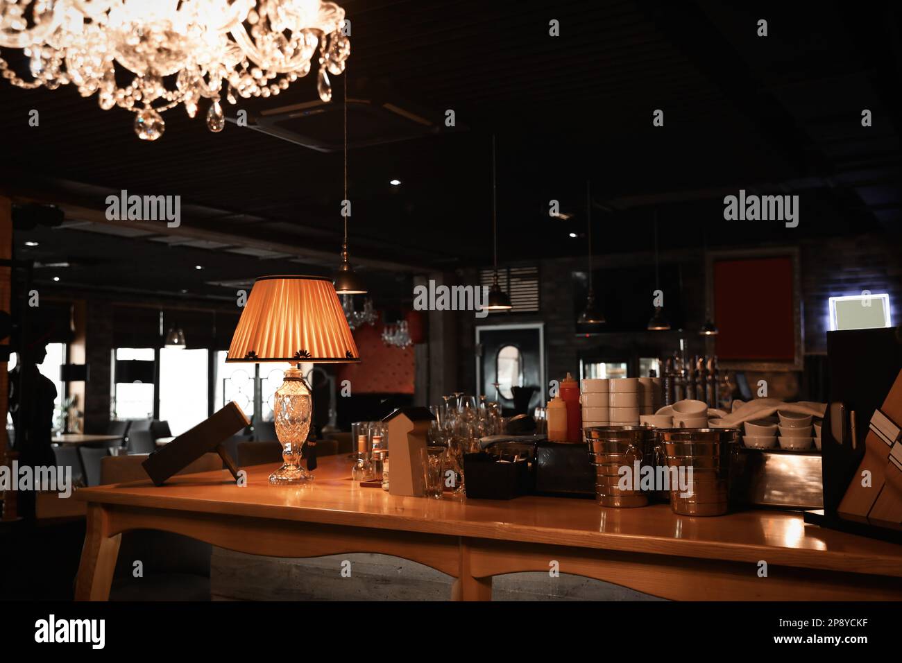 View of bar counter in modern cafe Stock Photo - Alamy