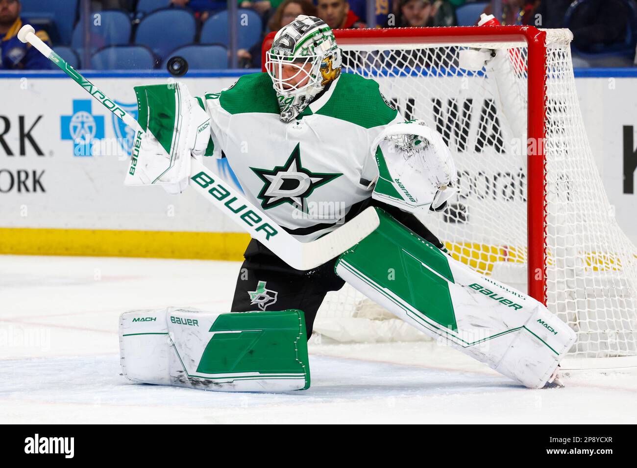 Dallas Stars goaltender Jake Oettinger makes a save during the first ...