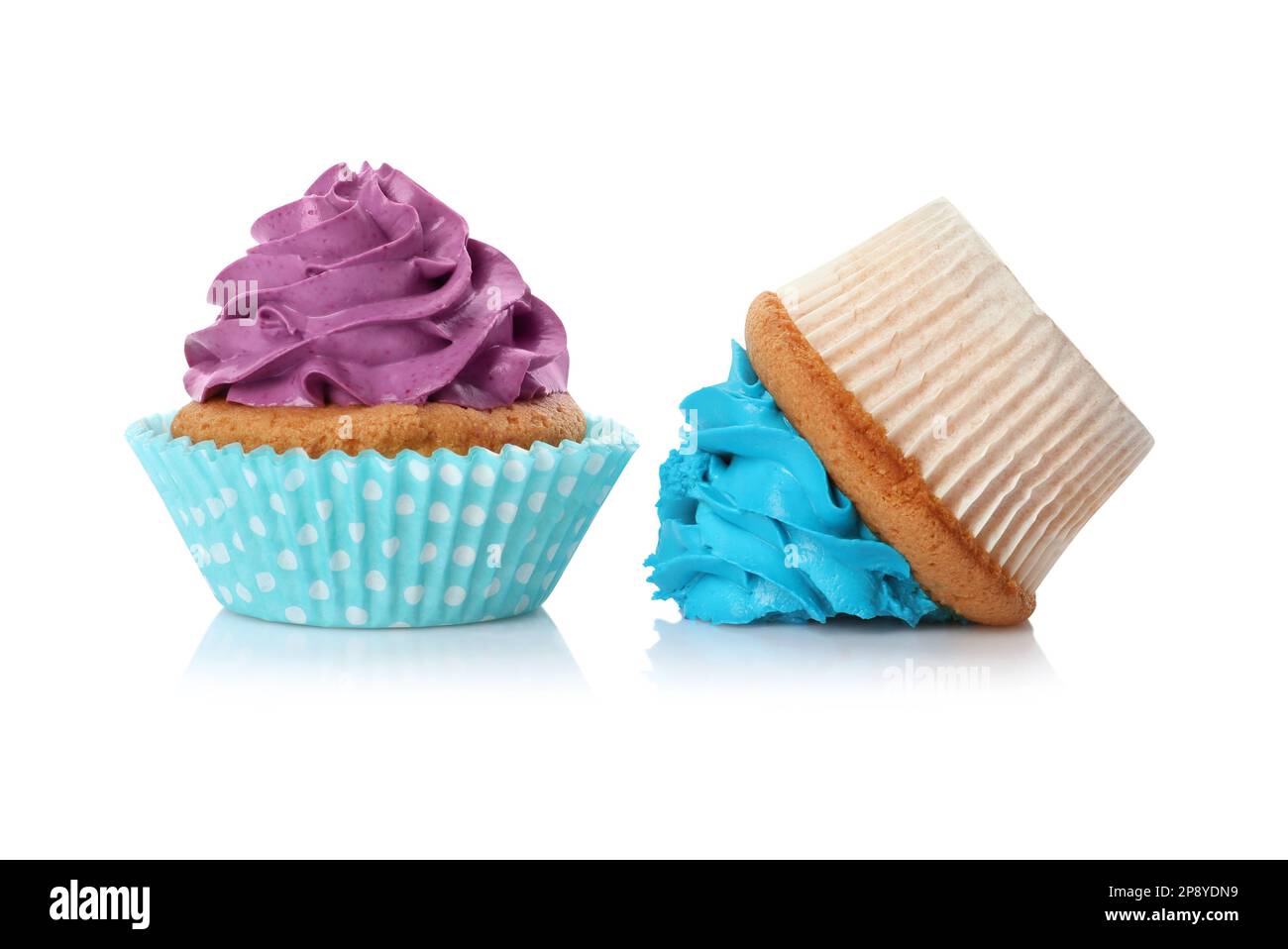 Dropped and good cupcakes on white background. Troubles happen Stock ...
