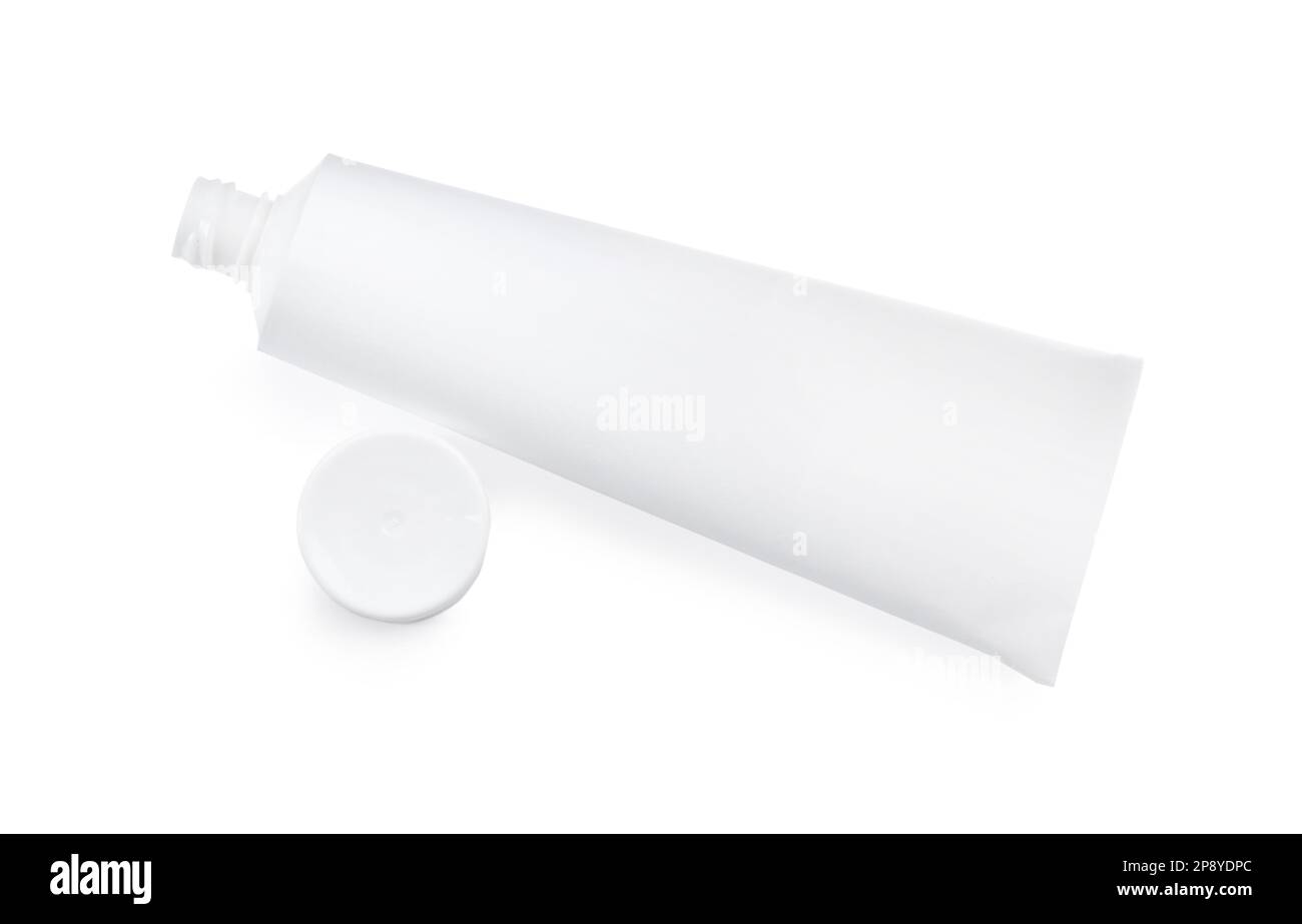 Blank tube of toothpaste isolated on white, above view Stock Photo - Alamy