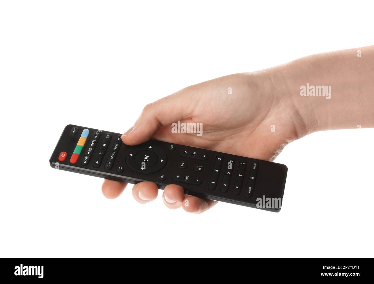 Hand holding remote smart tv Cut Out Stock Images & Pictures - Alamy