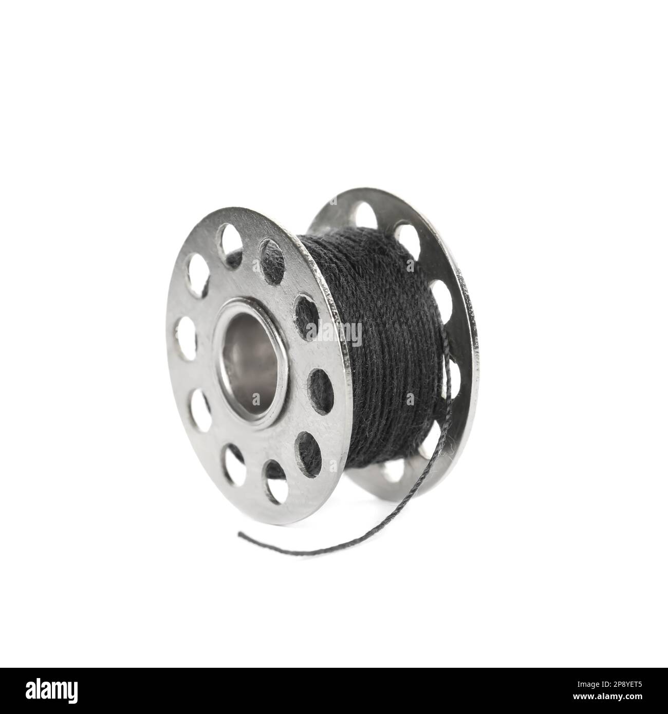 Metal spool of black sewing thread isolated on white Stock Photo - Alamy