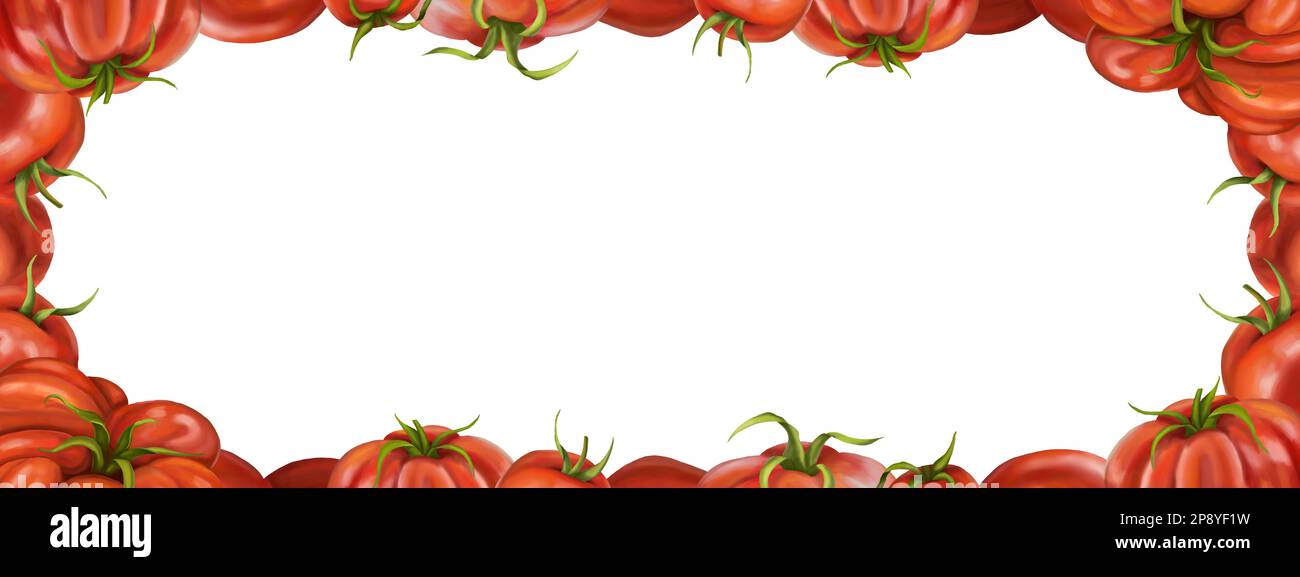 Frame of red ripe tomatoes of different varieties. Digital illustration ...