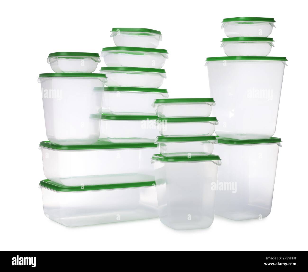 Set of empty plastic containers for food on white background Stock ...