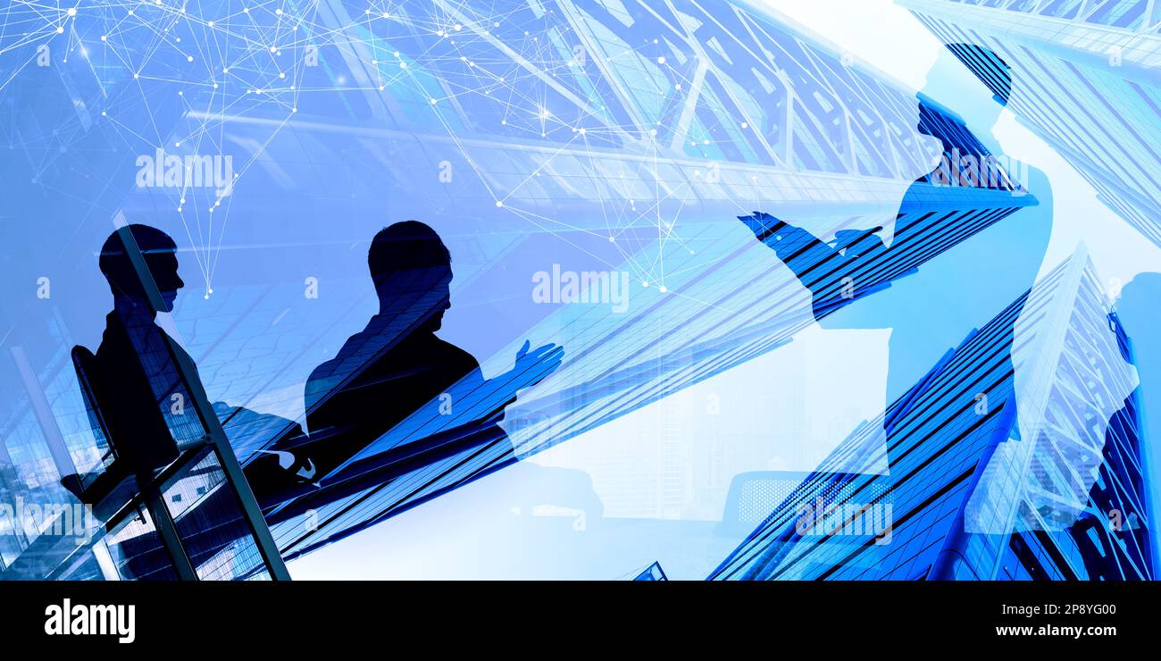 Group of business people outlines with lit background Stock Photo - Alamy