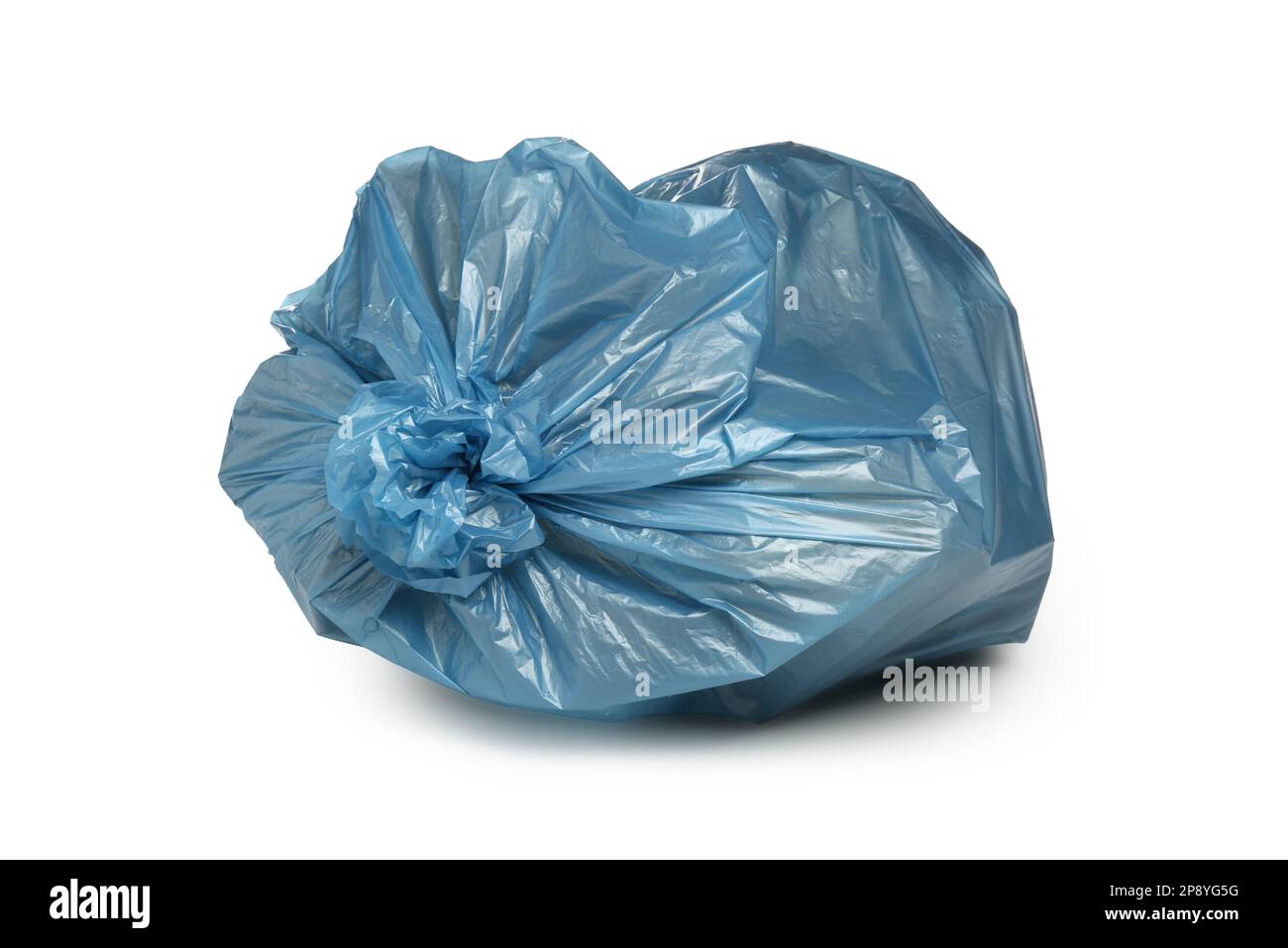 Blue trash bag filled with garbage isolated on white Stock Photo - Alamy