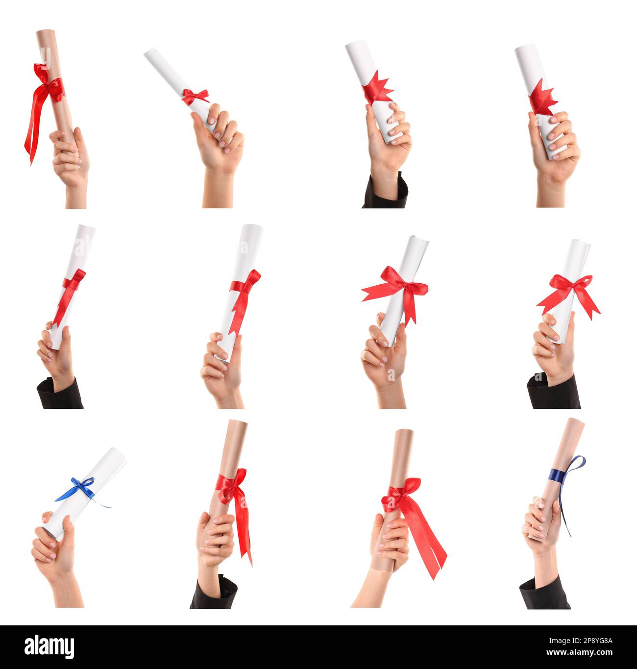 Collage with photos of students holding diplomas on white background ...