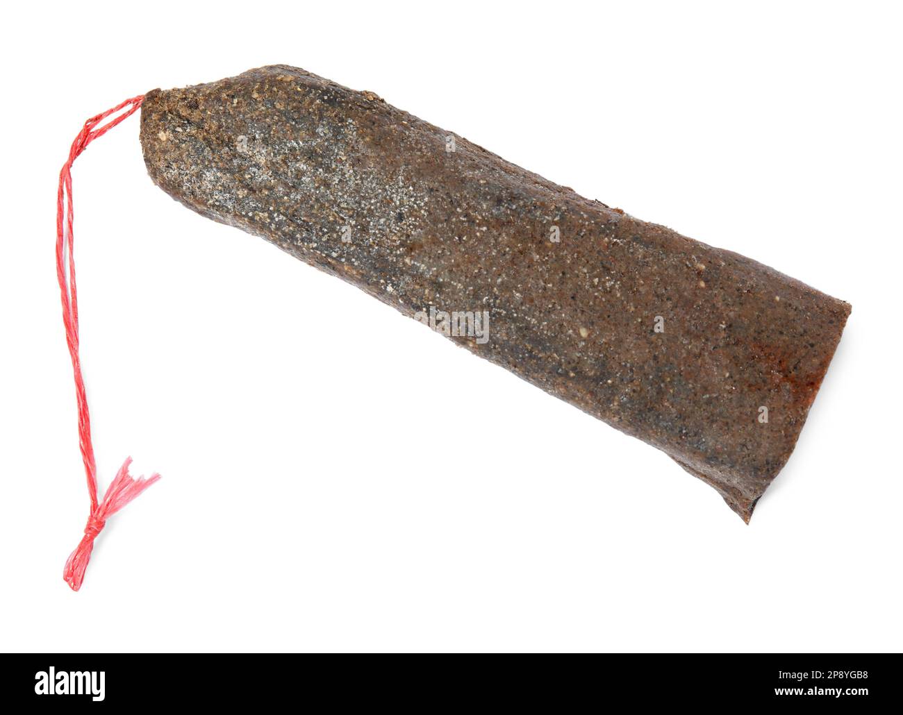 Delicious dry-cured beef basturma isolated on white, top view Stock ...