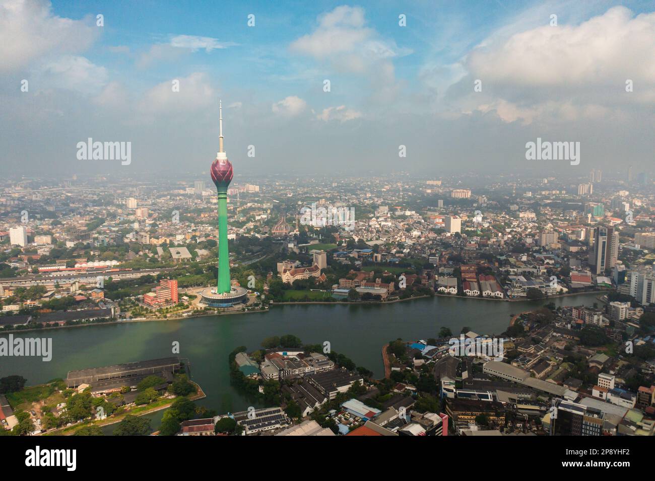Aerial view of Colombo city and the Lotus tower. Sri Lanka. Modern ...
