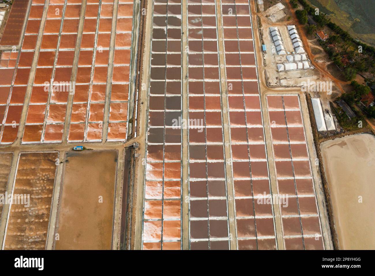 Aerial view of Pools with water for evaporation, extraction and ...