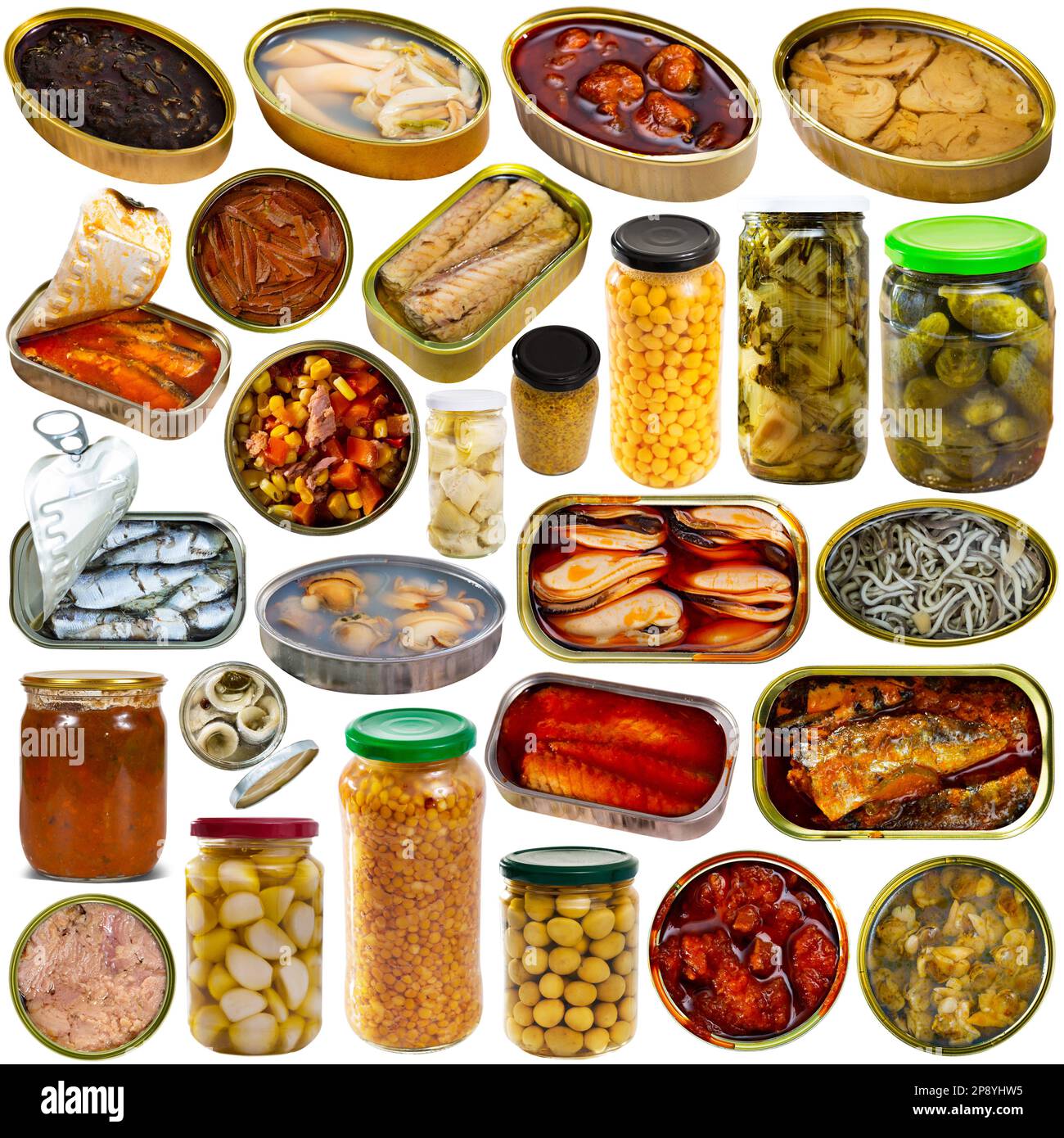 Set of various preserves isolated Stock Photo - Alamy