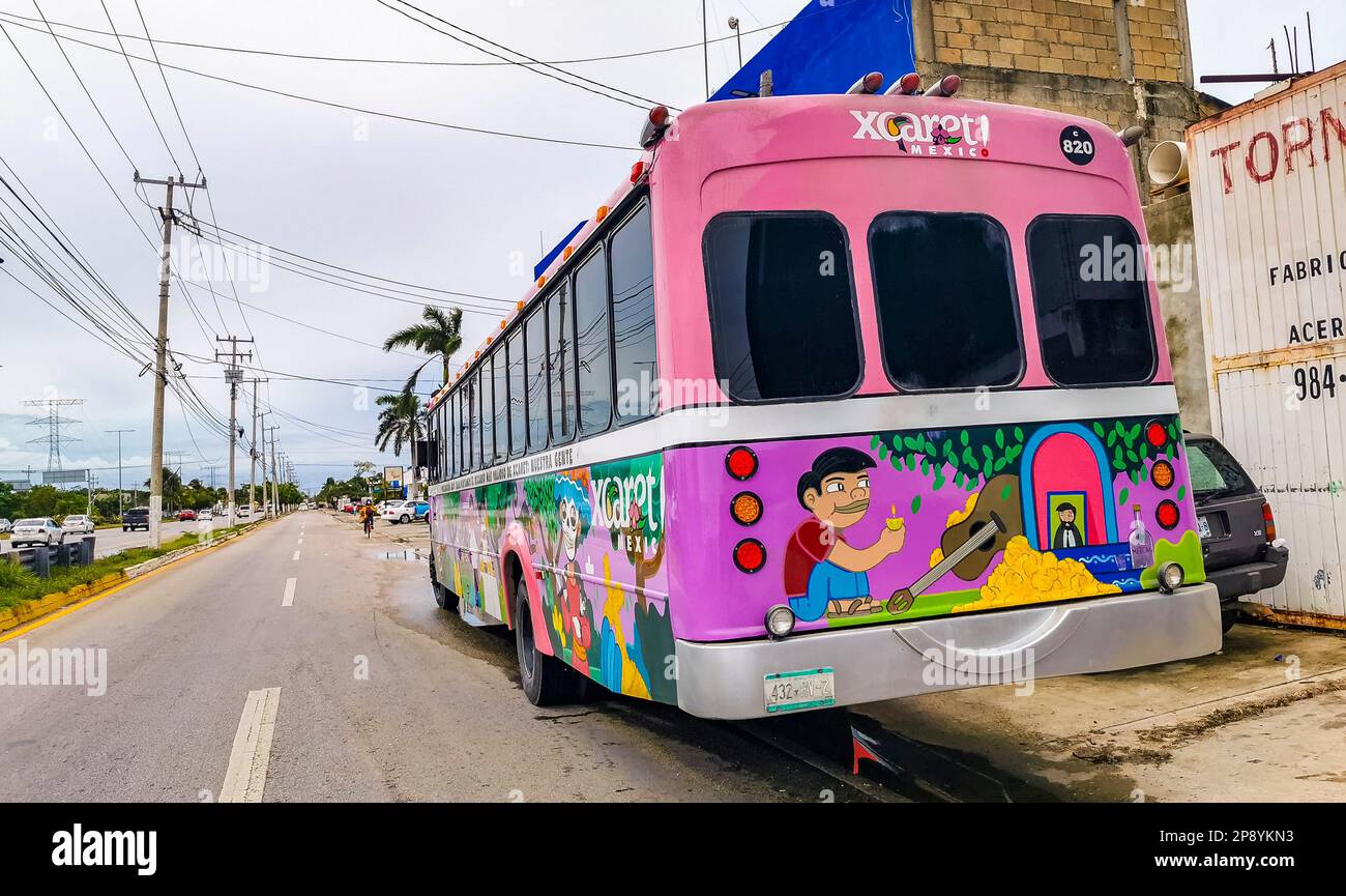 Playa del Carmen Quintana Roo Mexico 2021 Colorful pink blue green ...