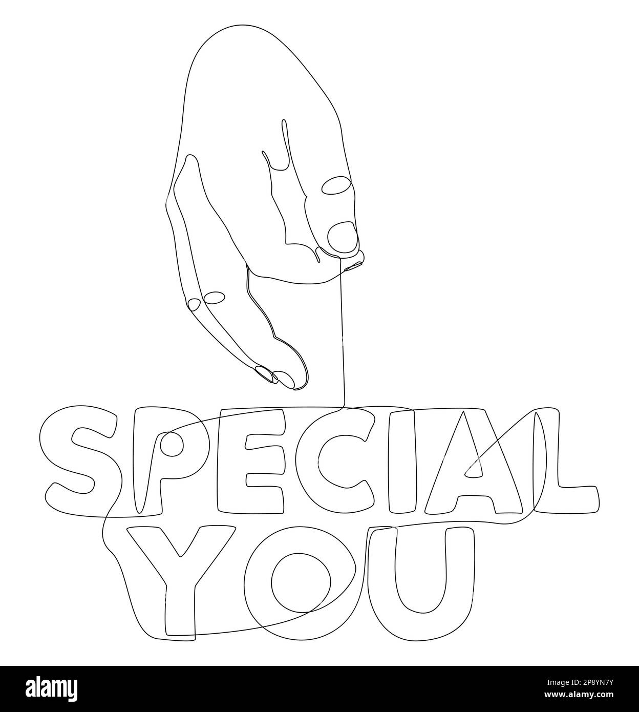 One continuous line of hand with Special You word. Thin Line ...