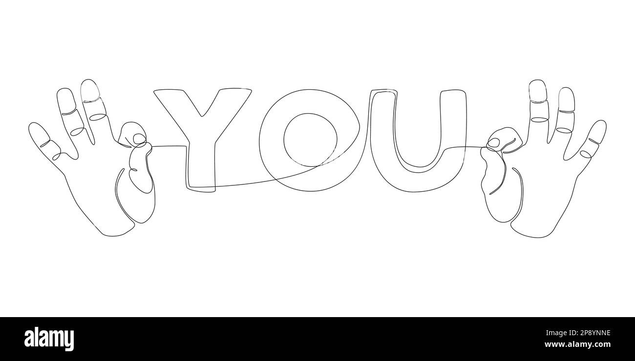 One Continuous Line Of Hand With You Word Thin Line Illustration