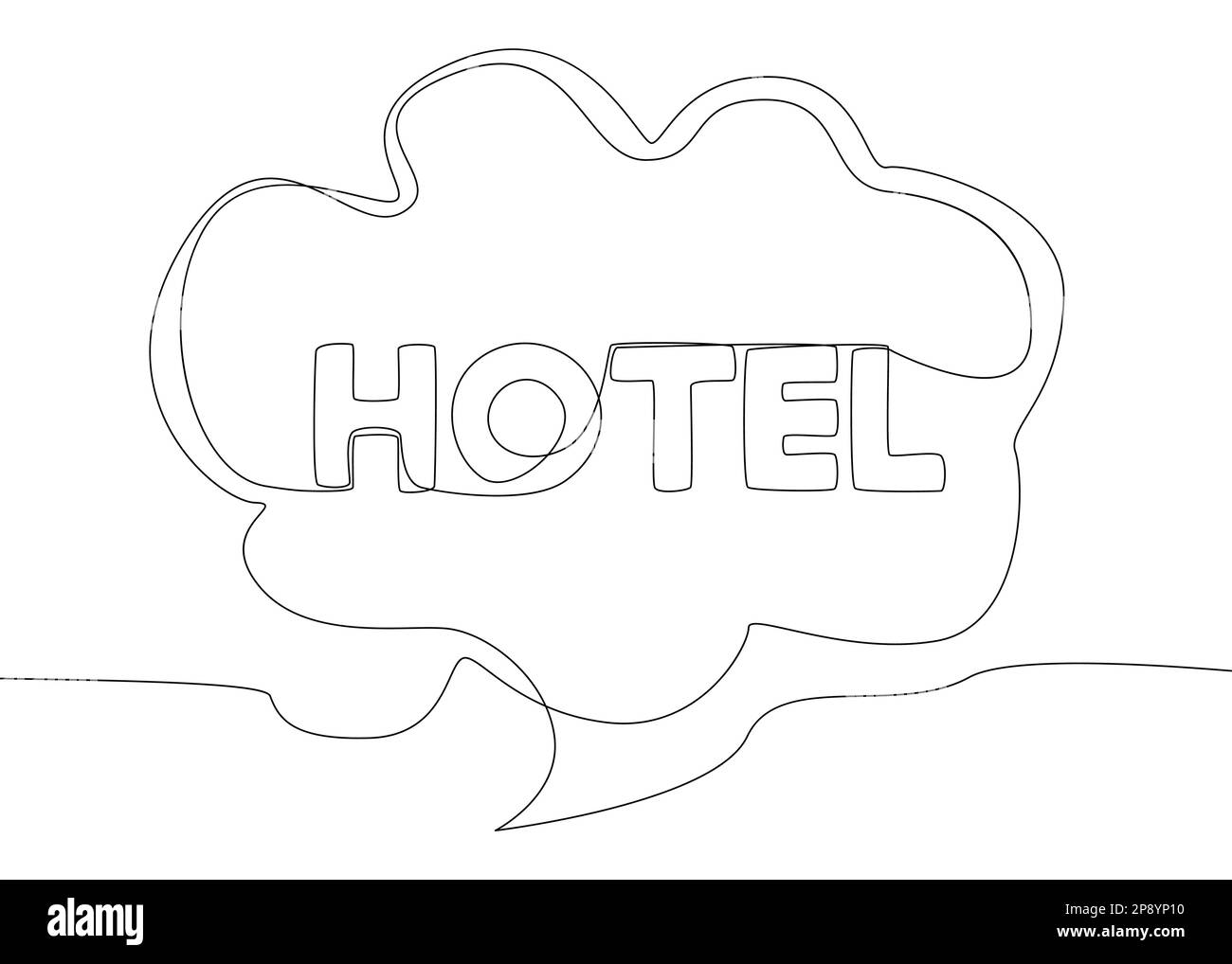 One Continuous Line Of Speech Bubble With Hotel Text Thin Line Illustration Vector Concept