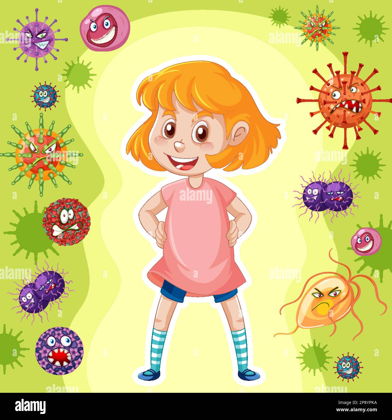 A girl surrounded by germs background illustration Stock Vector Image ...