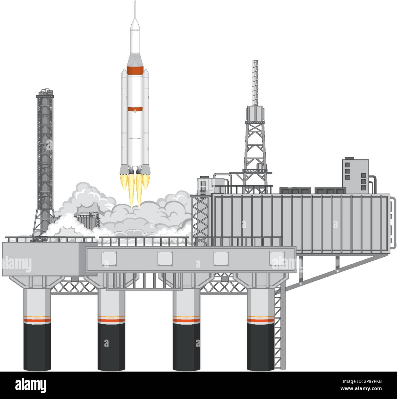 Spaceport Launching Area with Rocket Launching illustration Stock ...