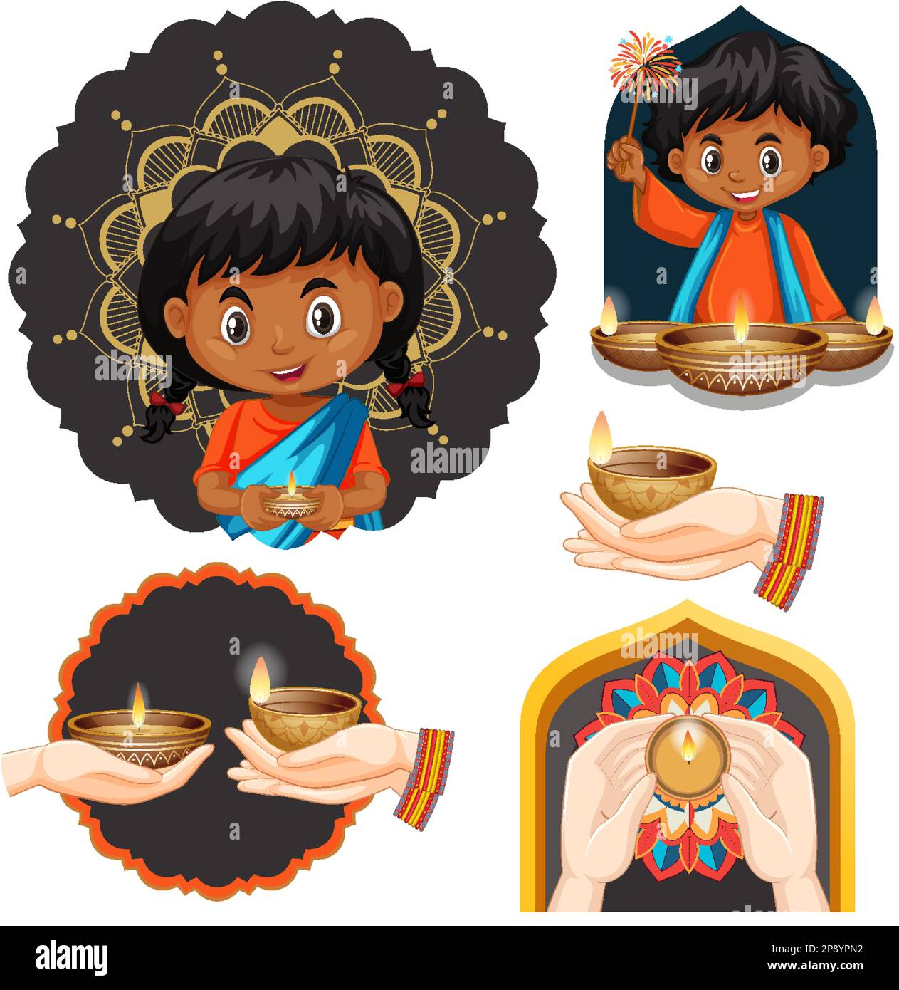 Set of mix diwali objects illustration Stock Vector Image & Art - Alamy