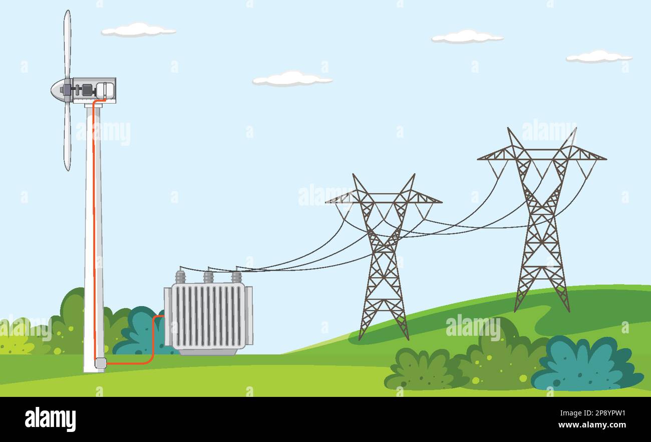 Wind Turbine Power Generation Concept illustration Stock Vector Image ...