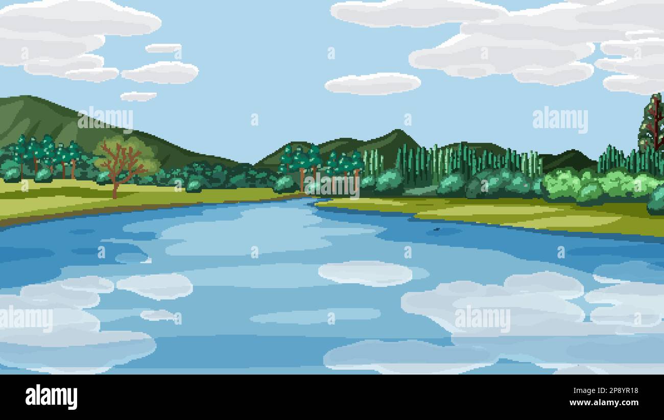 River Flowing Through Nature Landscape illustration Stock Vector Image ...