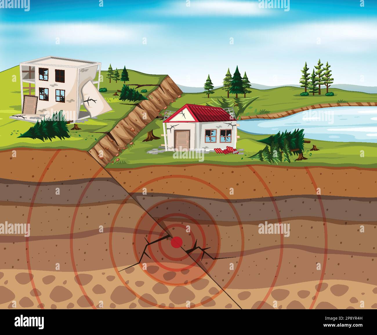 Concept of earthquake damage to house illustration Stock Vector Image ...