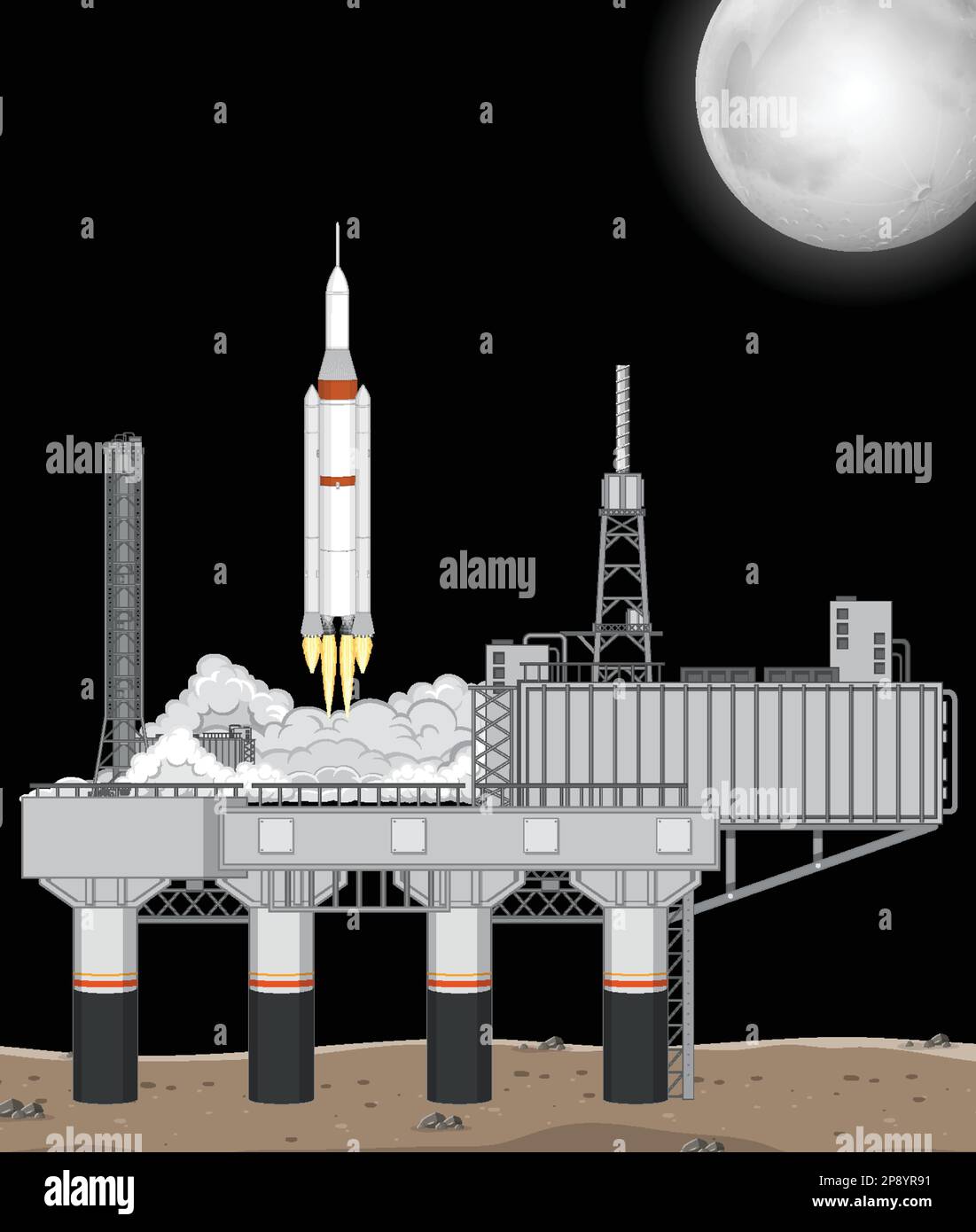 Cosmodrome and Rocket Launch Vector illustration Stock Vector Image ...