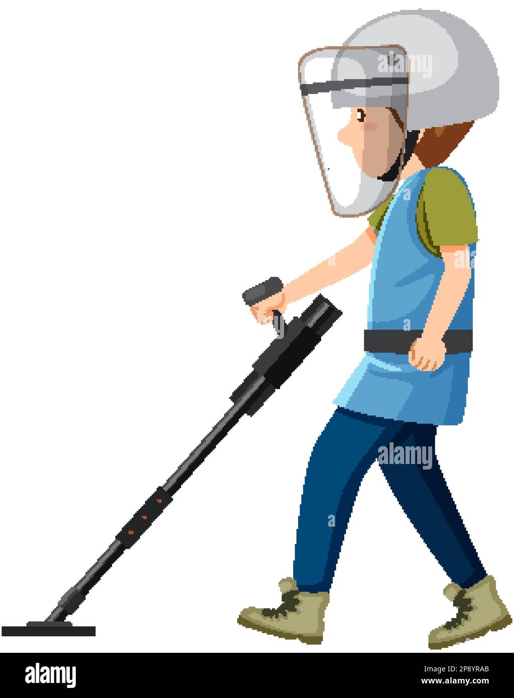 A man searching for landmine with metal detector illustration Stock ...