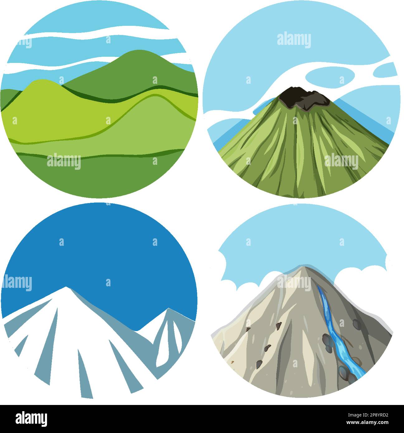 Set of mountains in different style icon illustration Stock Vector ...
