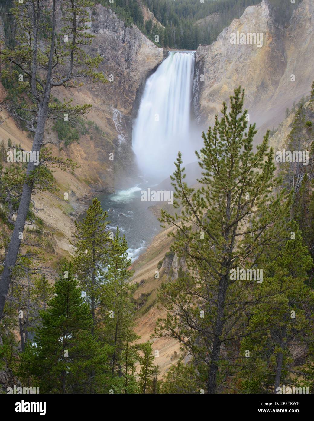 Waterfall rushing down Grand Canyon of the Yellowstone National Park ...