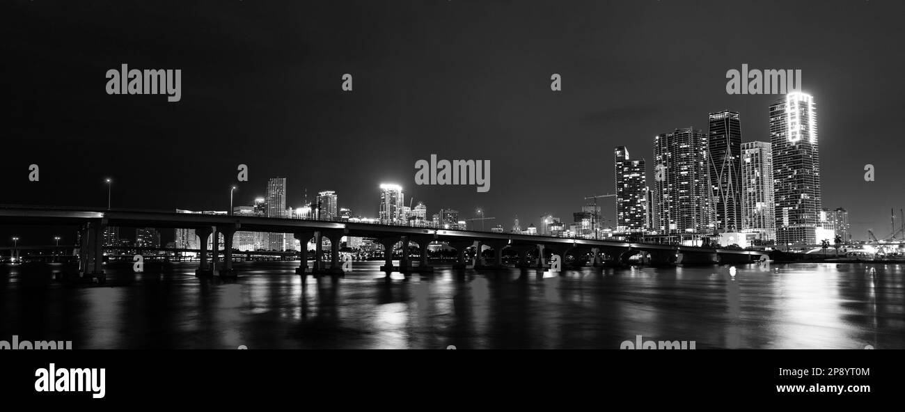 Miami night downtown. Miami Florida, sunset panorama with colorful ...