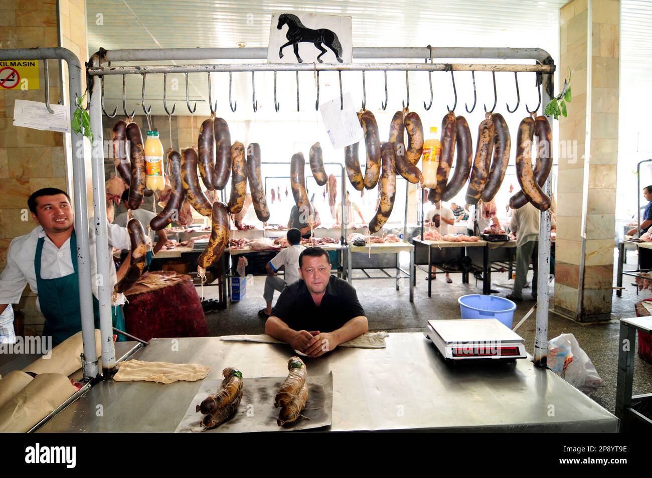 A traditional Central Asian horse sausage ( Qazi ) vendor at the ...