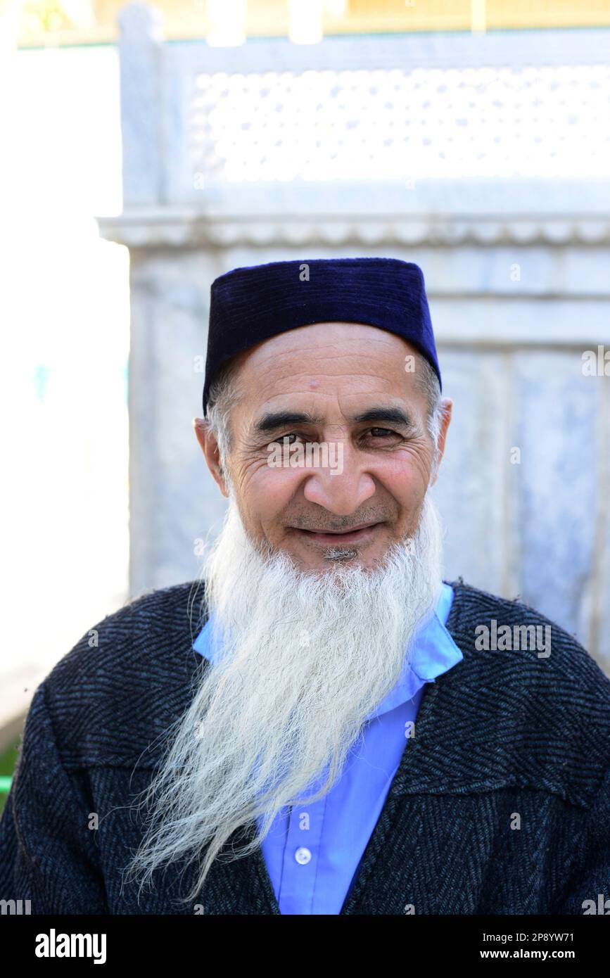 Portrait of an Uzbek Muslim pilgrim taken at the Shah-i Naqshband Tomb ...