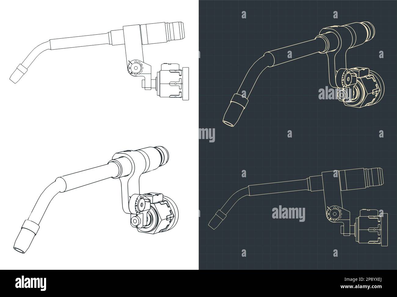 Stylized vector illustration of blueprints of welding torch for a ...
