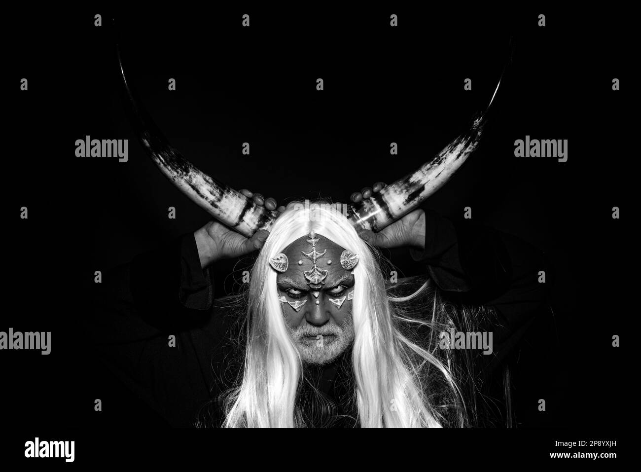 Demon head isolated on black. Man with a bull head. Bearded old man ...