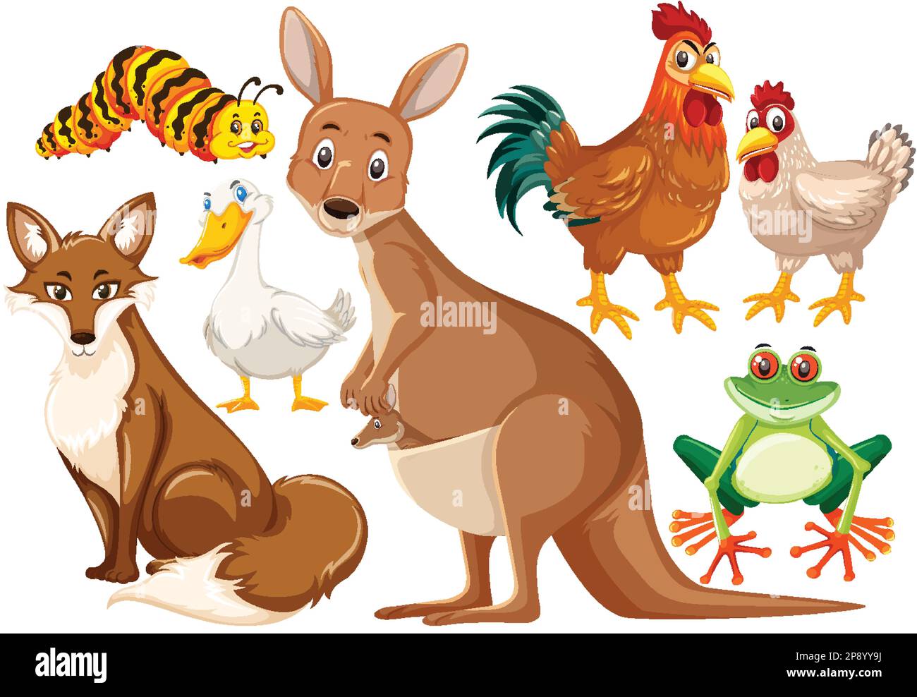 Set of cute animals cartoon character illustration Stock Vector Image ...