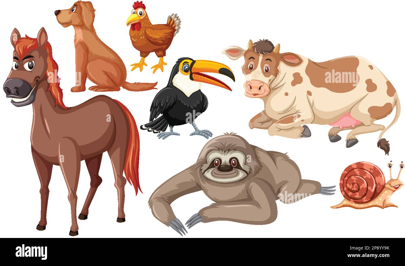 Set of cute animals cartoon character illustration Stock Vector Image ...