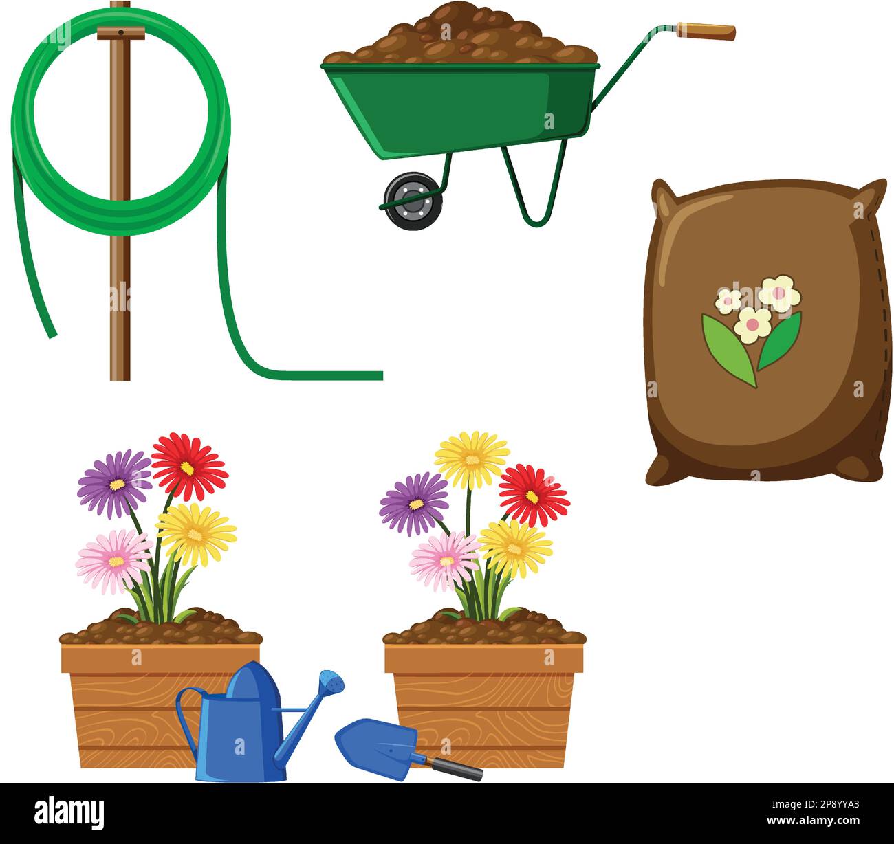 Set of plant and gardening tools and equipment illustration Stock ...